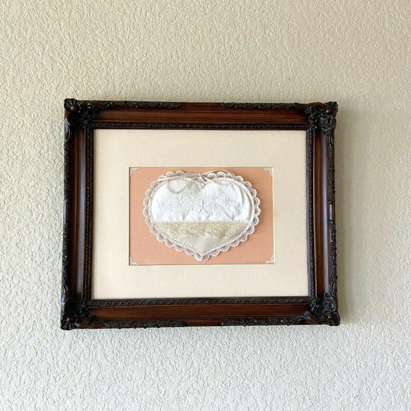 Handmade | Art | Vtg Embroidered Lace Heart Wall Art Cottagecore | Poshmark
